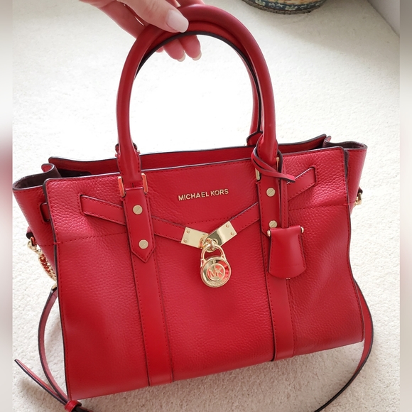 Michael Kors | Bags | Michael Kors Nouveau Hamiton Red Leather Large ...